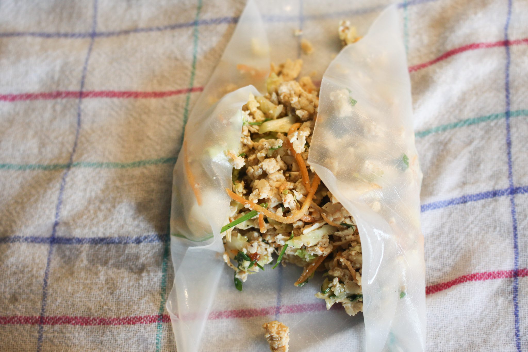 Reispapier Tofu und Gemüse Päckchen